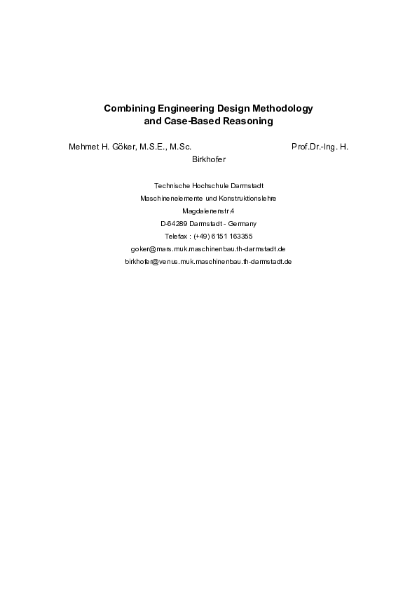 (PDF) Combining Engineering Design Methodology and Case-Based Reasoning