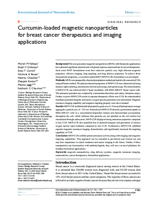 (PDF) Curcumin-loaded magnetic nanoparticlesfor breast cancer ...