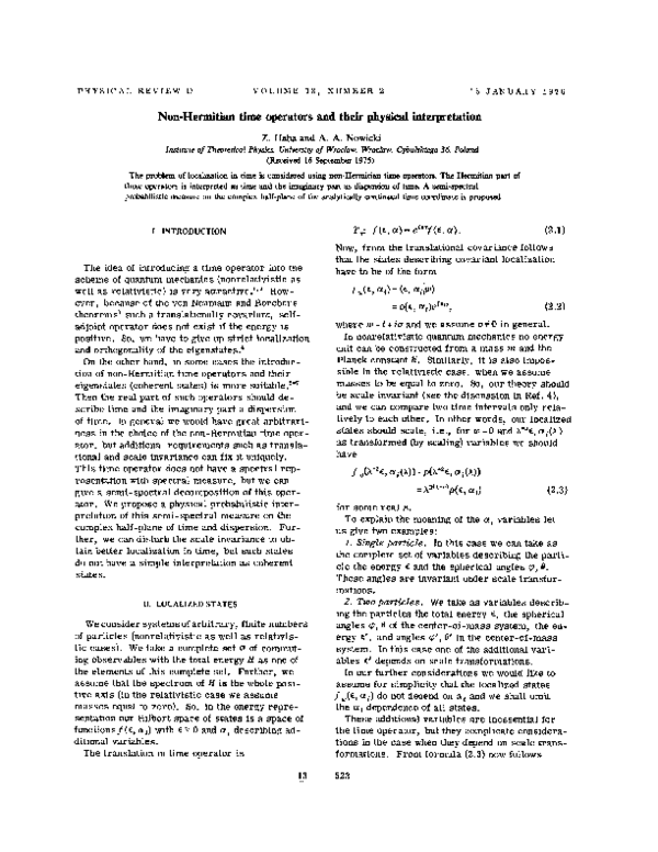 (PDF) Non-Hermitian time operators and their physical interpretation
