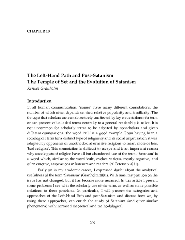 (PDF) The Left-Hand Path and Post-Satanism The Temple of Set and the ...