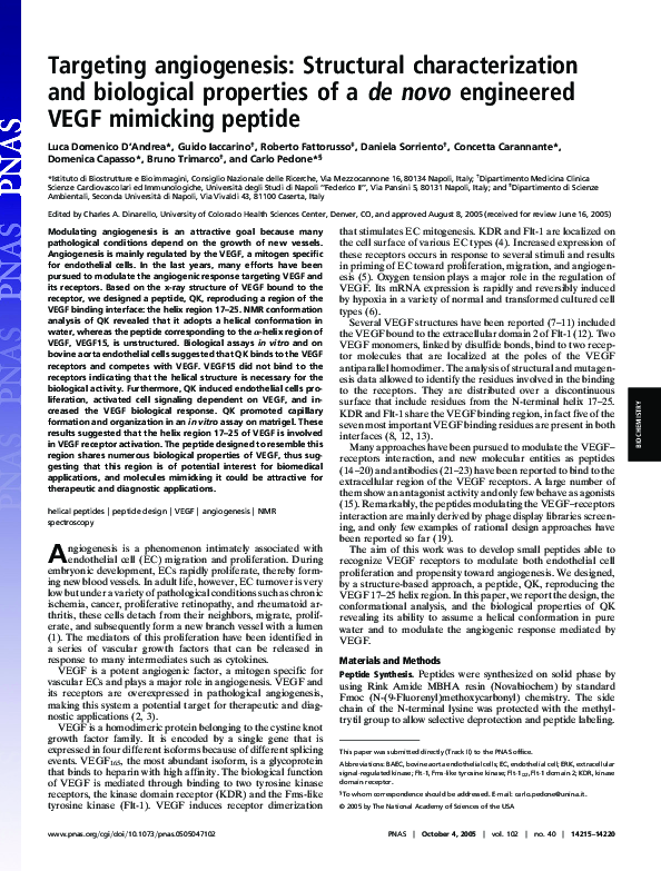 Pdf Targeting Angiogenesis Structural Characterization And