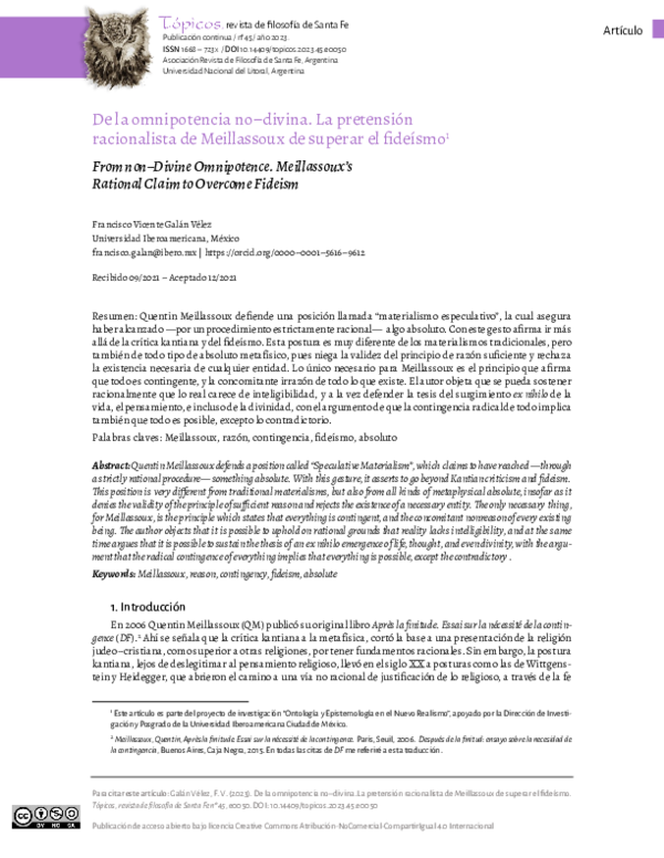 (PDF) De la omnipotencia no-divina. La pretensión racionalista de ...