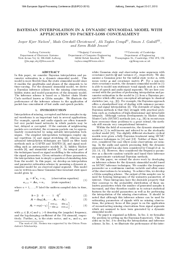 (PDF) Bayesian Interpolation In A Dynamic Sinusoidal Model With Application To Packet-Loss ...