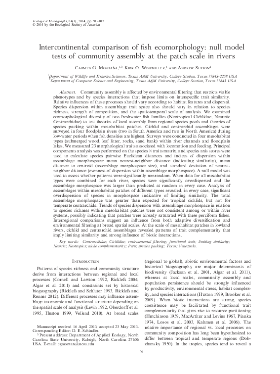 (PDF) Intercontinental comparison of fish ecomorphology: null model ...