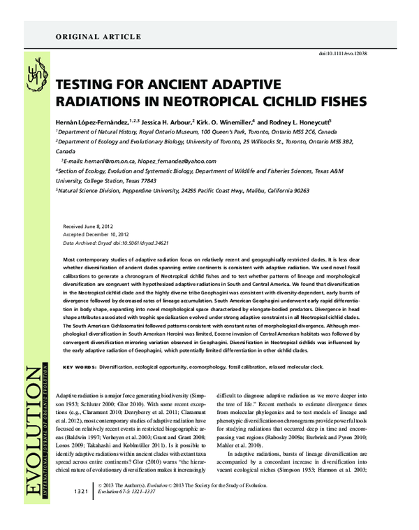 (PDF) Testing for Ancient Adaptive Radiations in Neotropical Cichlid Fishes