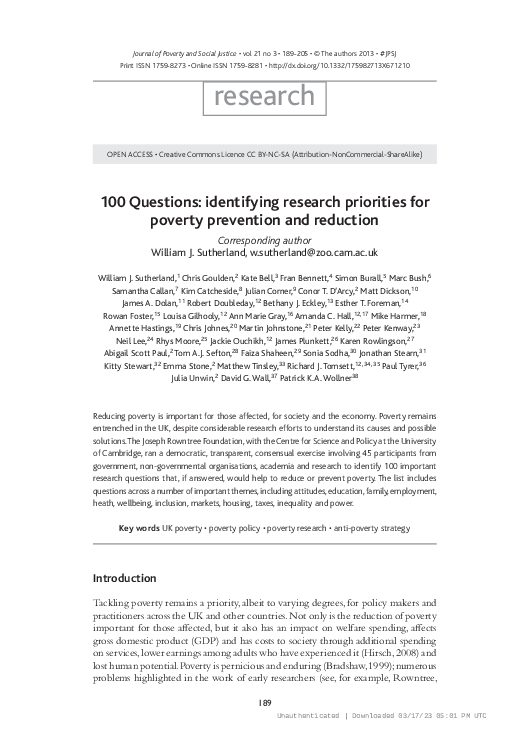 (PDF) 100 Questions: identifying research priorities for poverty ...