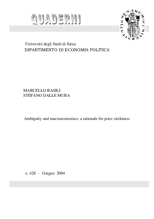 (PDF) Ambiguity and macroeconomics:a rationale for price stickiness