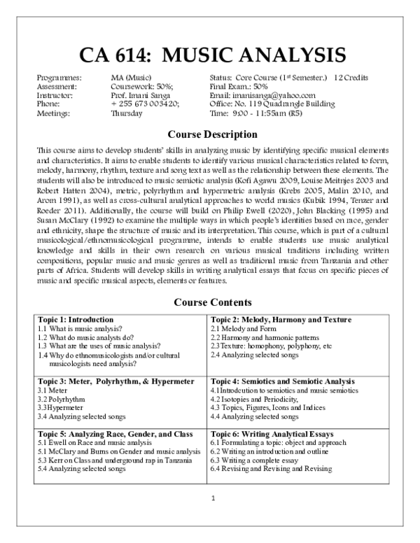 (PDF) CA 614: MUSIC ANALYSIS