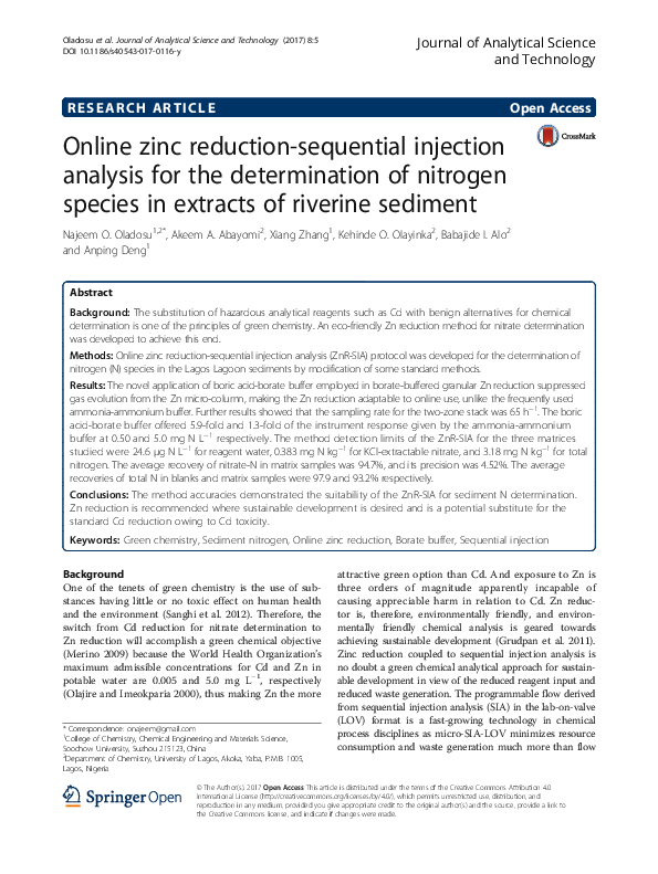 (PDF) Online zinc reduction-sequential injection analysis for the determination of nitrogen ...