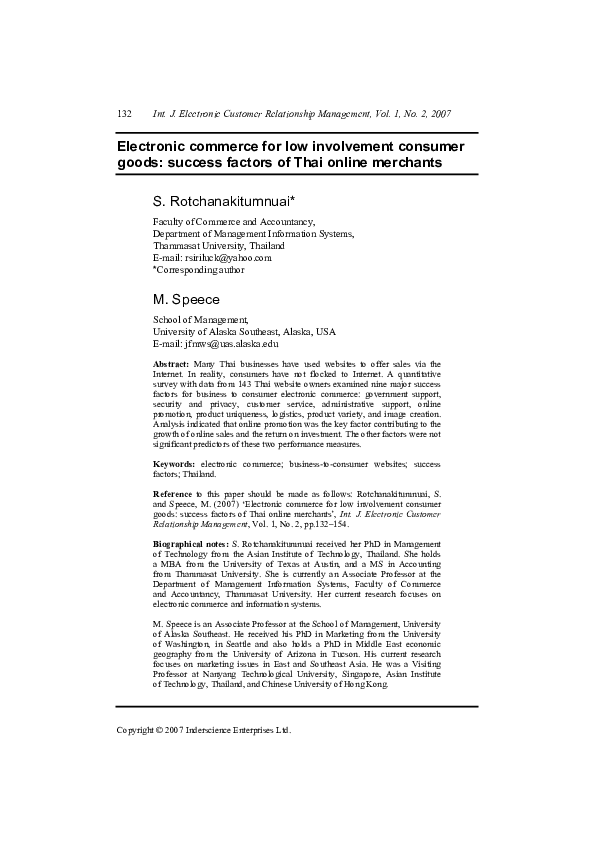 (PDF) Electronic Commerce for Low Involvement Consumer Goods: Success ...