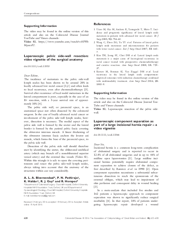 (PDF) Laparoscopic pelvic side-wall resection: video vignette of the ...