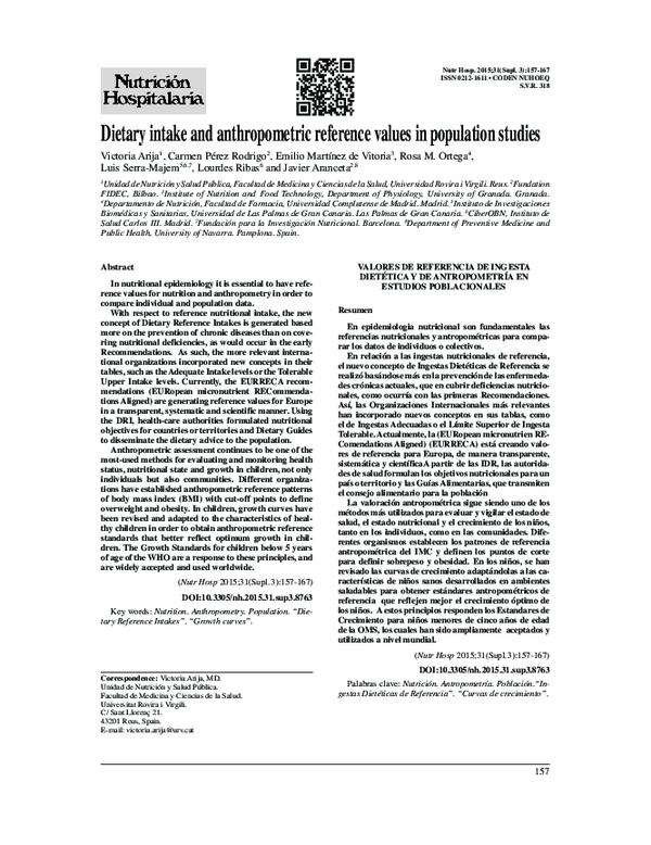 (PDF) Dietary intake and anthropometric reference values in population studies