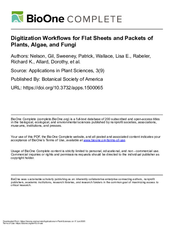 (PDF) Digitization workflows for flat sheets and packets of plants, algae, and fungi