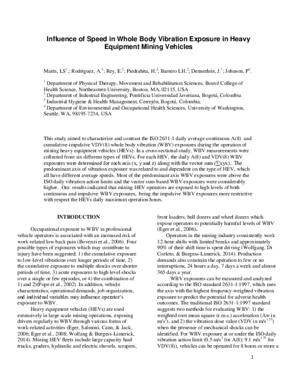 (PDF) Influence of Speed in Whole Body Vibration Exposure in Heavy ...