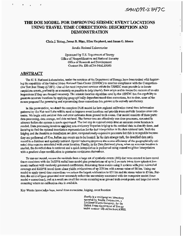 (PDF) The DOE Model for Improving Seismic Event Locations Using Travel ...