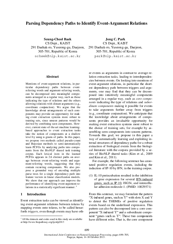 Pdf Parsing Dependency Paths To Identify Event Argument Relations