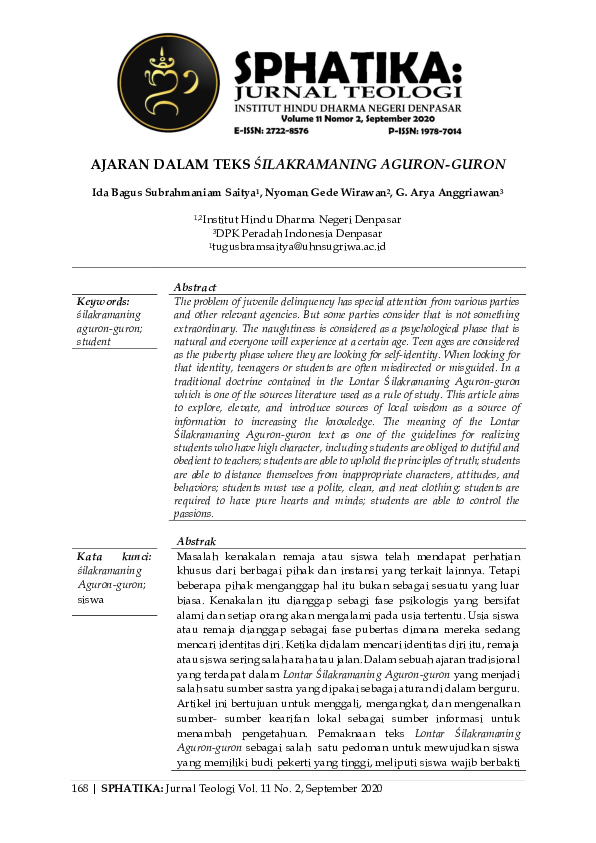 (PDF) Ajaran dalam Teks Śilakramaning Aguron-Guron
