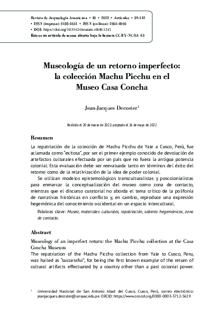 (PDF) Museología de un retorno imperfecto: la colección Machu Picchu en ...