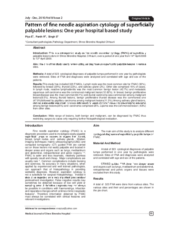 (PDF) Pattern of Fine Needle Aspiration Cytology of Superficially ...