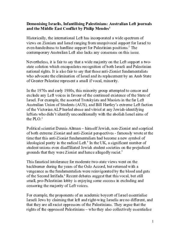 (DOC) Demonising Israelis, Infantilising Palestinians: Australian Left ...