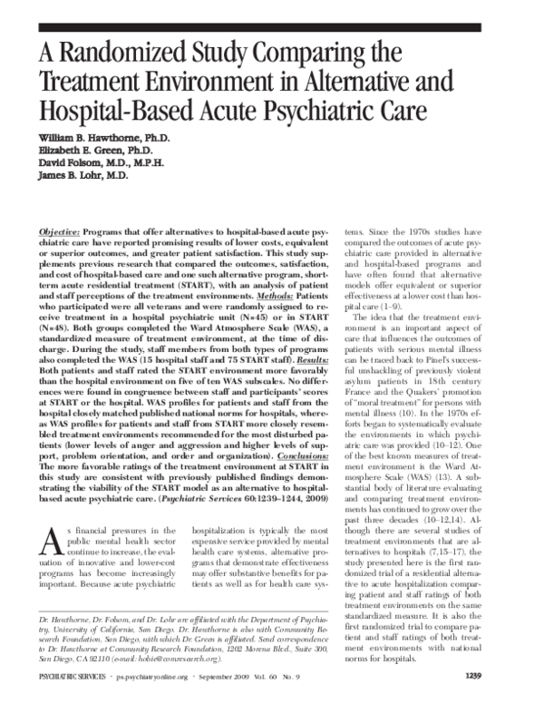 (PDF) A Randomized Study Comparing the Treatment Environment in ...