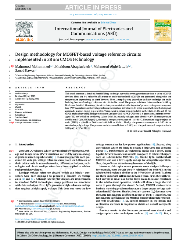 (PDF) Design methodology for MOSFET-based voltage reference circuits implemented in 28nm CMOS ...