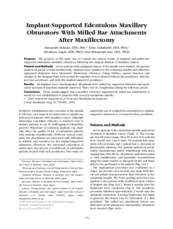 (PDF) Implant-supported edentulous maxillary obturators with milled bar ...