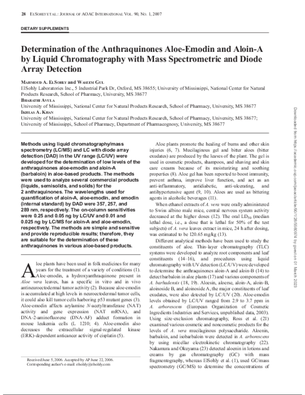 (PDF) Determination of the Anthraquinones Aloe-Emodin and Aloin-A by Liquid Chromatography with ...