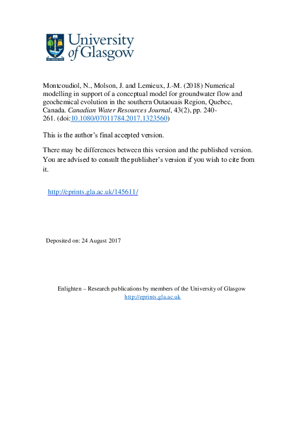 Pdf Numerical Modelling In Support Of A Conceptual Model For Groundwater Flow And Geochemical