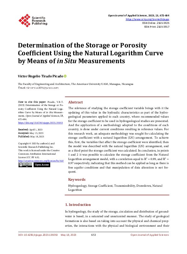 (PDF) Determination of the Storage or Porosity Coefficient Using the ...