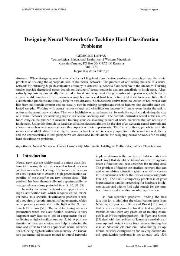 (PDF) Designing neural networks for tackling hard classification problems