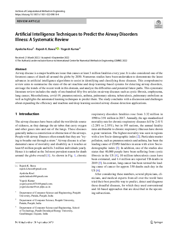 (PDF) Artificial Intelligence Techniques to Predict the Airway Disorders Illness: A Systematic ...