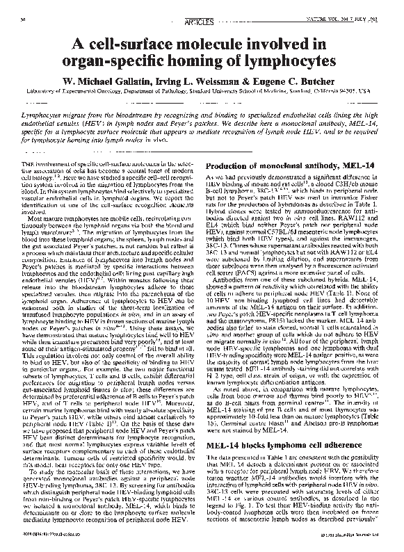 (PDF) A cell-surface molecule involved in organ-specific homing of ...