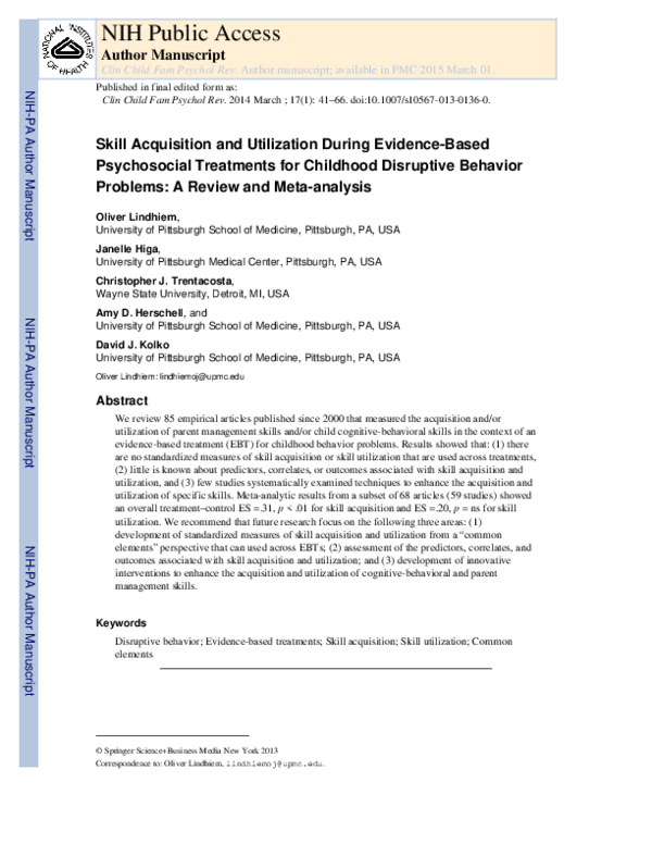 (PDF) Skill Acquisition and Utilization During Evidence-Based Psychosocial Treatments for ...