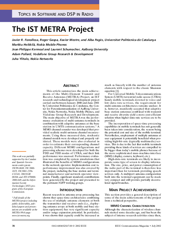 (PDF) The IST METRA project | Xavier Mestre - Academia.edu