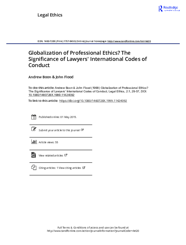 (PDF) Globalization of Professional Ethics? The Significance of Lawyers ...