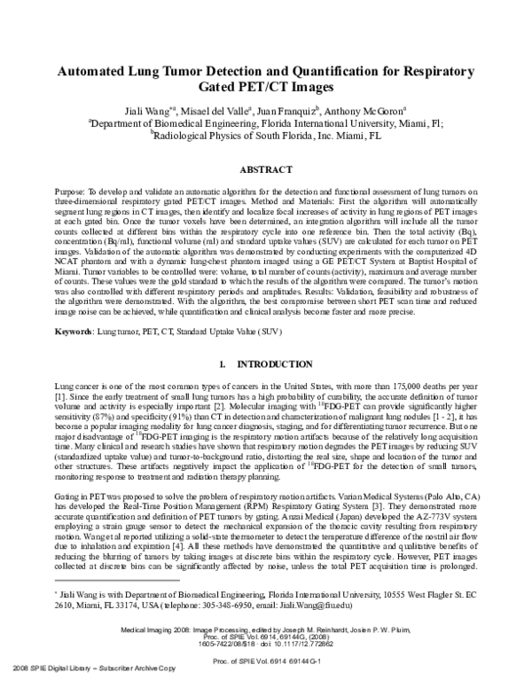 (PDF) Automated lung tumor detection and quantification for respiratory ...