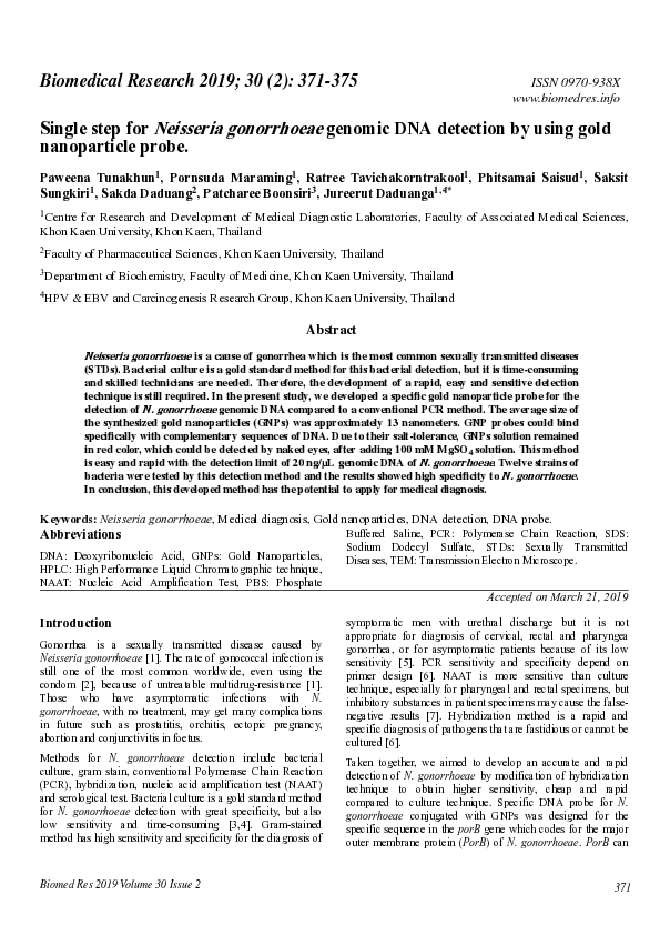 (PDF) Single step for Neisseria gonorrhoeae genomic DNA detection by using gold nanoparticle probe