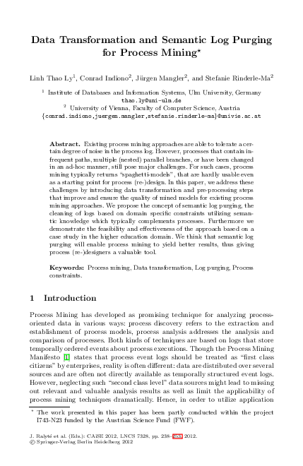 (PDF) Data Transformation and Semantic Log Purging for Process Mining