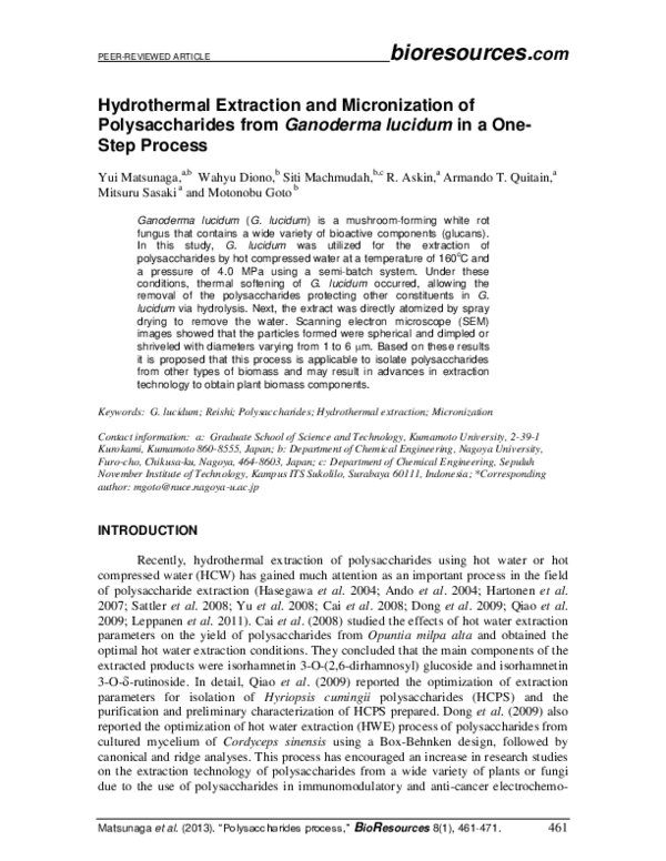 (PDF) Hydrothermal Extraction and Micronization of Polysaccharides from ...