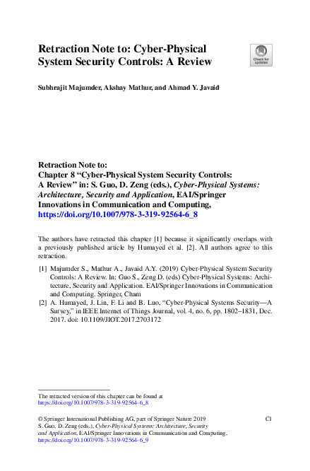 (PDF) Retraction Note to: Cyber-Physical System Security Controls: A Review (PDF) Retraction Note to: Cyber-Physical System Security Controls: A Review