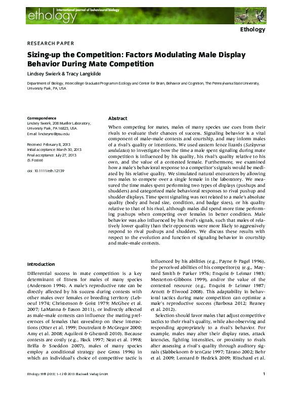 (PDF) Sizing-up the Competition: Factors Modulating Male Display ...