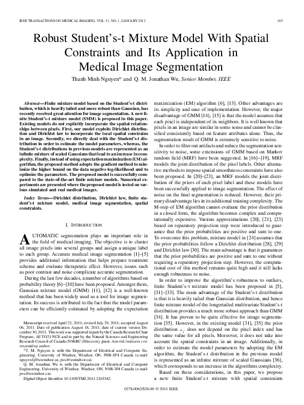 (PDF) Robust Student's-t Mixture Model With Spatial Constraints and Its Application in Medical ...