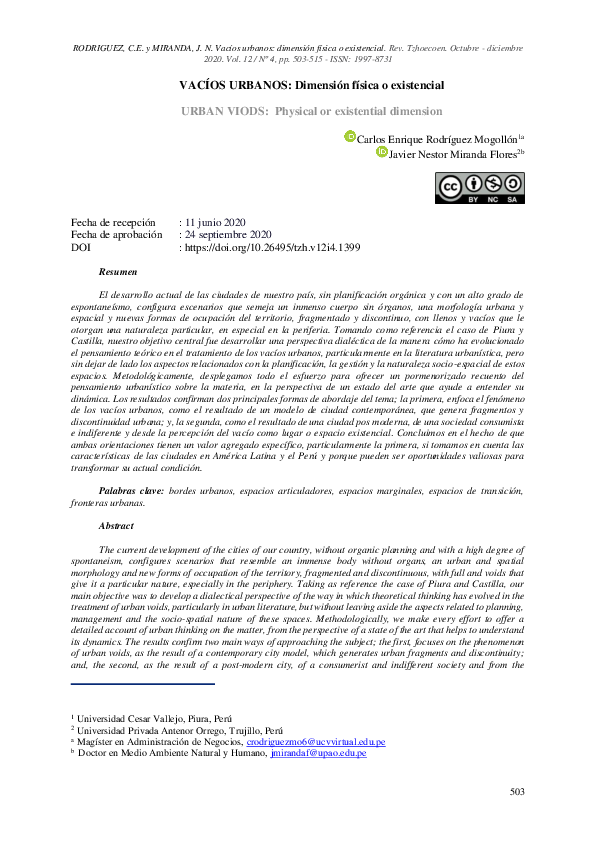 (PDF) VACÍOS URBANOS: Dimensión física o existencial