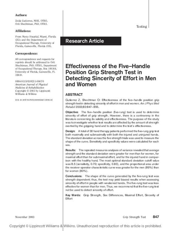 (PDF) Effectiveness of the Five–Handle Position Grip Strength Test in ...