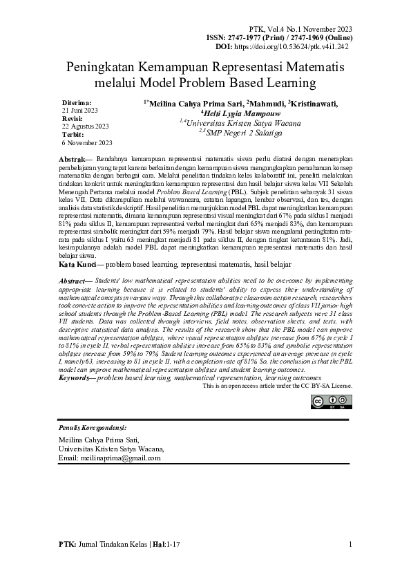 (PDF) Peningkatan Kemampuan Representasi Matematis melalui Model ...