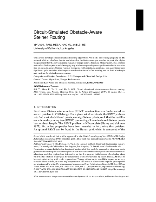 (PDF) Circuit-simulated obstacle-aware Steiner routing