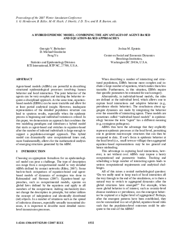 Pdf A Hybrid Epidemic Model Combining The Advantages Of Agent Based