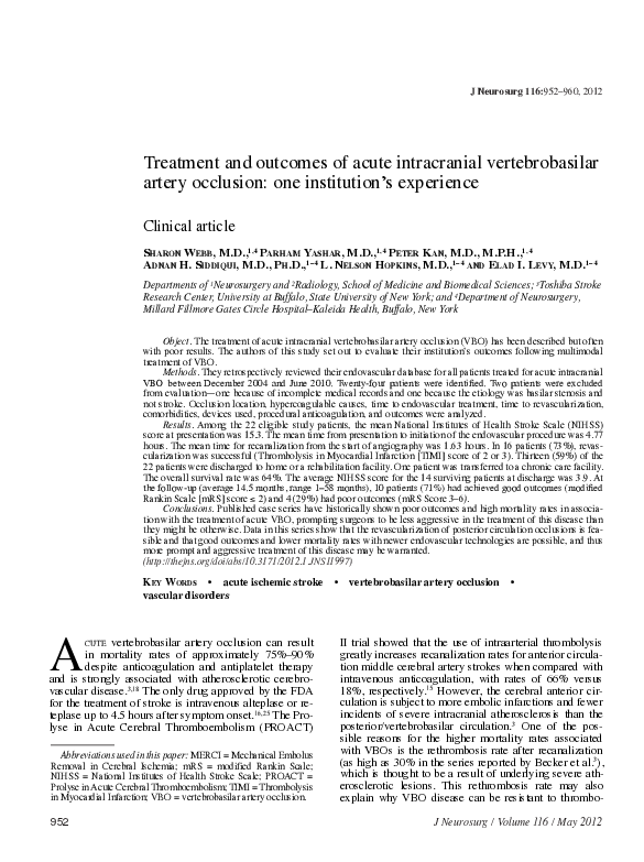 (PDF) Treatment and outcomes of acute intracranial vertebrobasilar ...