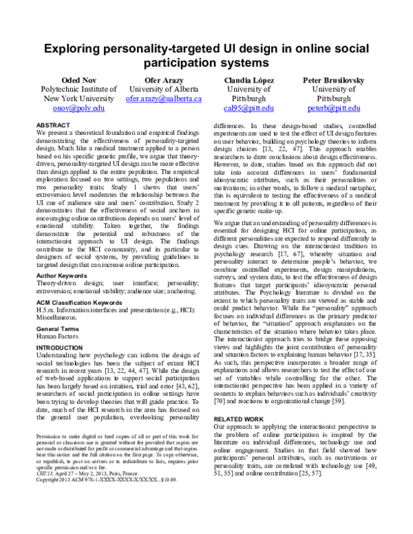 (PDF) Exploring personality-targeted UI design in online social ...